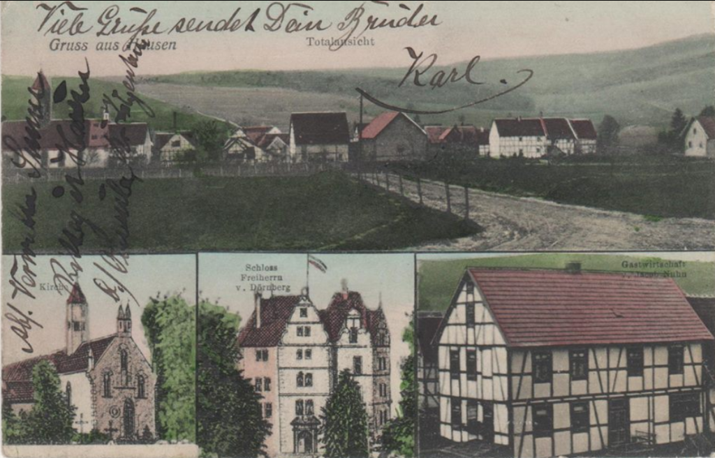 Handkolorierte Hausener Postkarte (1910) – Hausen im Aulatal